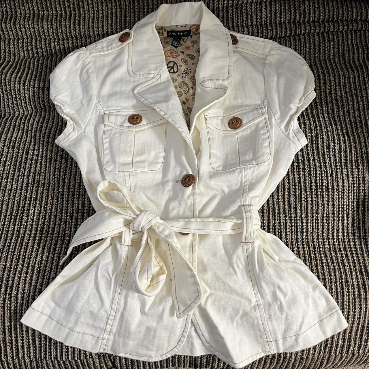 FANG button-up jacket with tie belt and cap sleeves.... | Depop