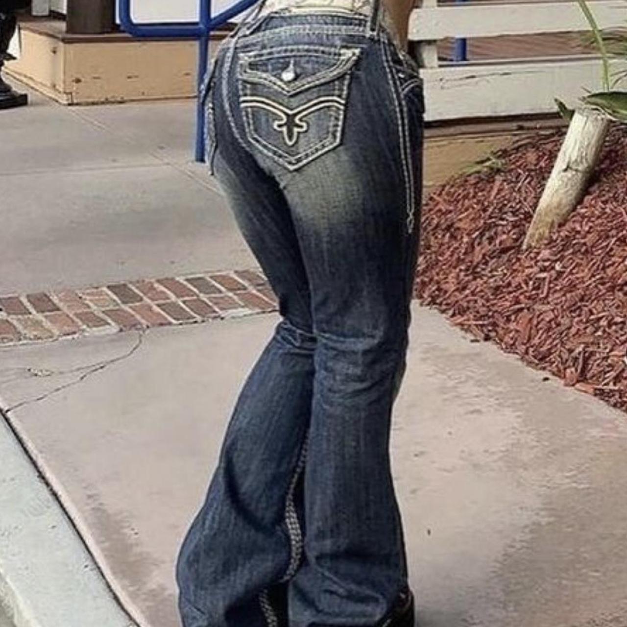 cyber y2k bootcut Rock Revival jeans!🤍 These are to... - Depop