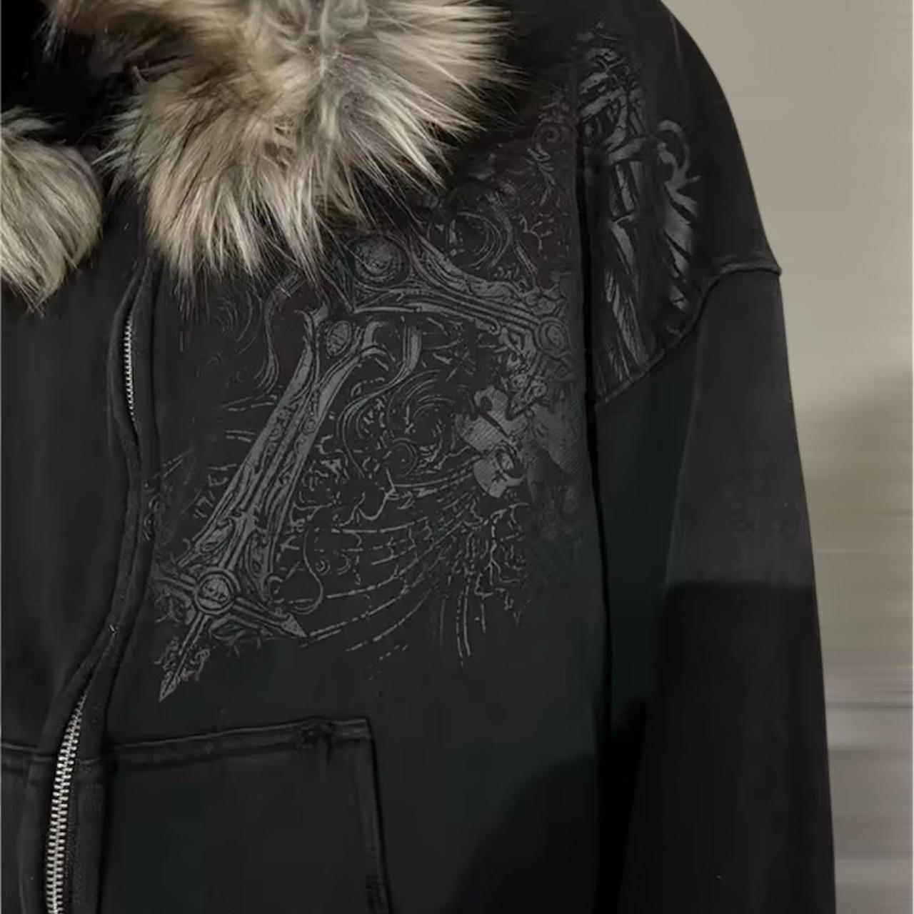 🖤 Black Zip-Up Hoodie Jacket w/ Faux Fur Hood 🖤 All... | Depop