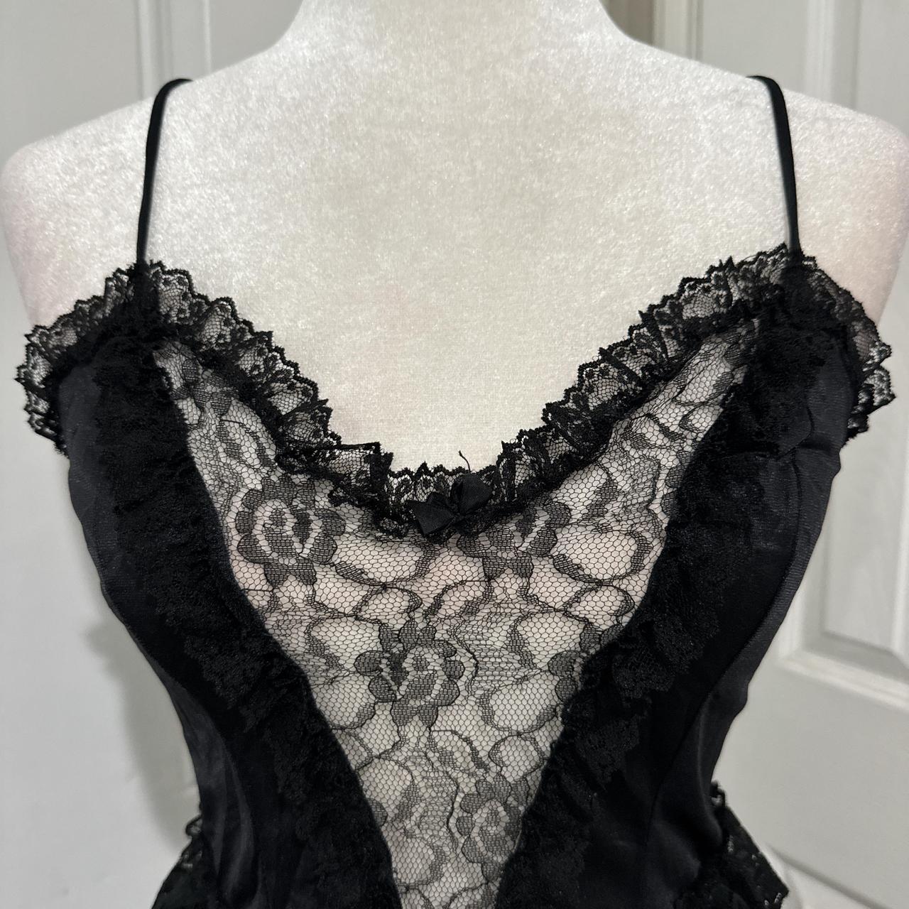 Vintage Black lace layered ruffle cami top Size... | Depop