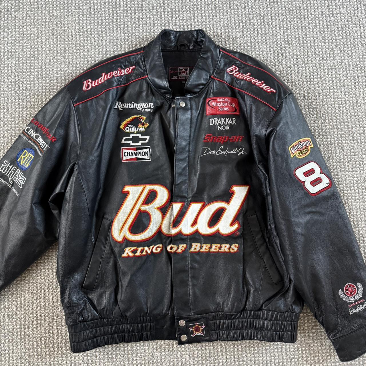 Vintage Budweiser leather jacket - really cool piece... - Depop