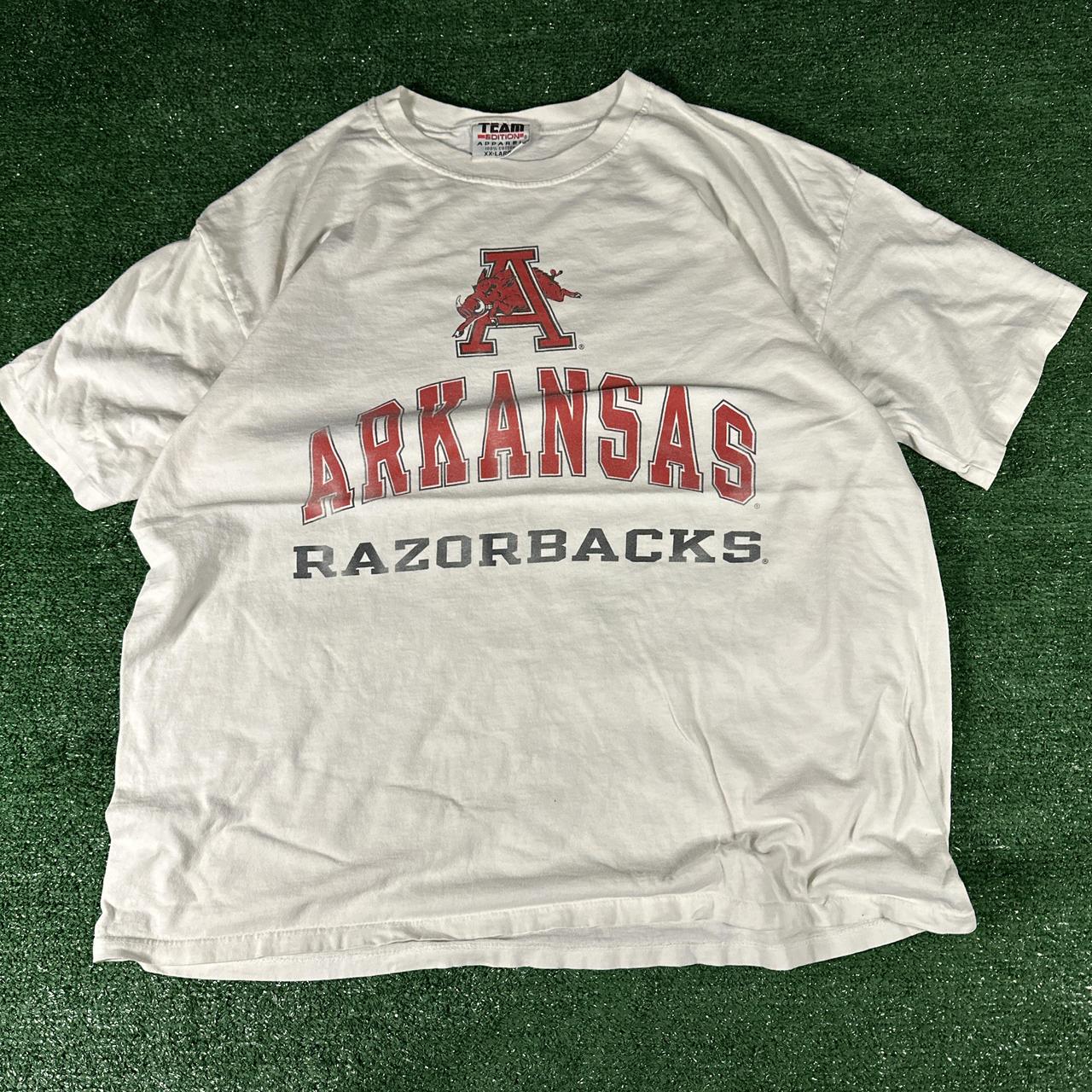 vintage 90s arkansas razorbacks shirt white and red... - Depop