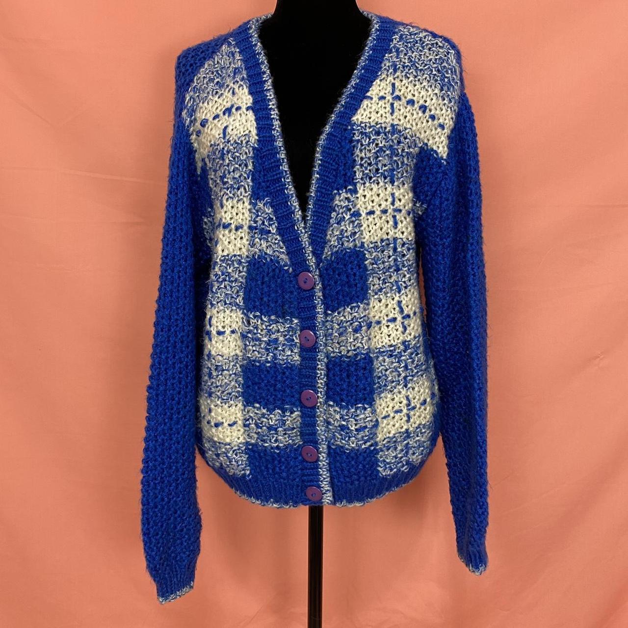Vintage Blue Plaid Cardigan Sweater by Oak Bluff.... - Depop