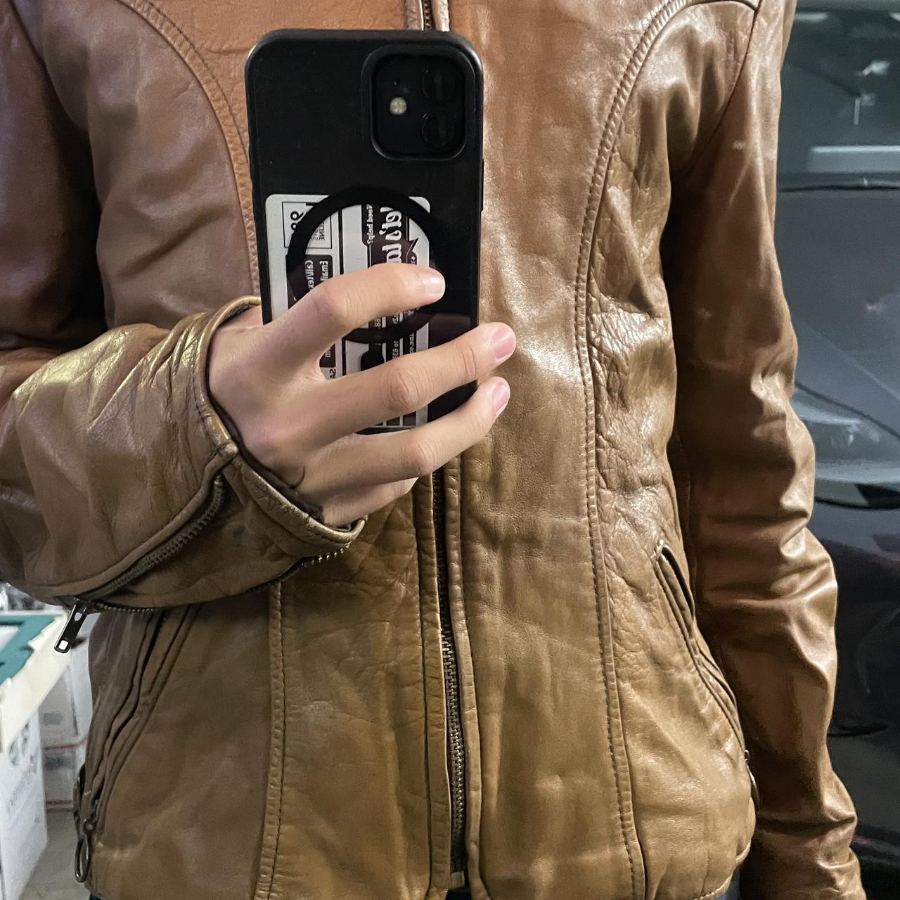 Brown leather jacket with a streetwear vibe... | Depop