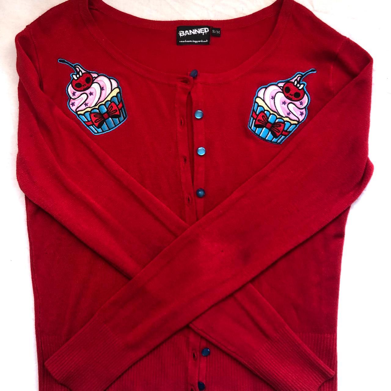 'Banned apparel' red Cherry Bomb cupcake cardigan.... | Depop