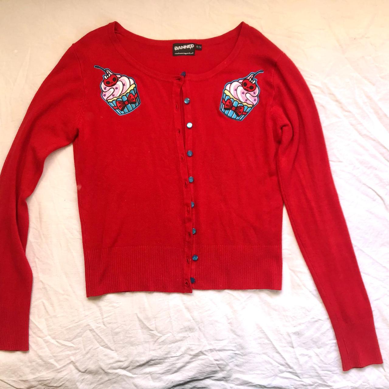 'Banned apparel' red Cherry Bomb cupcake cardigan.... | Depop