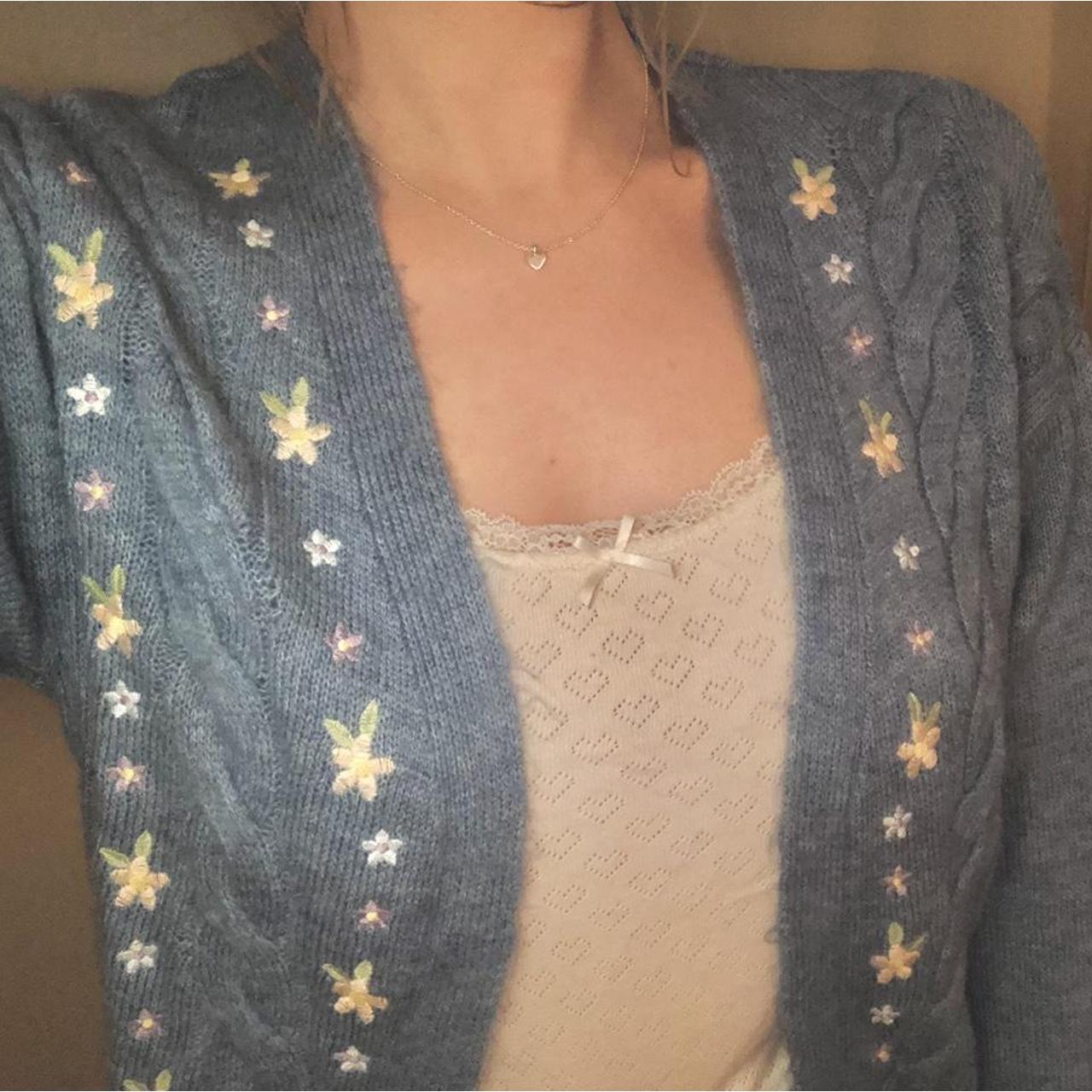 Cute embroidered baby blue cardigan from... | Depop