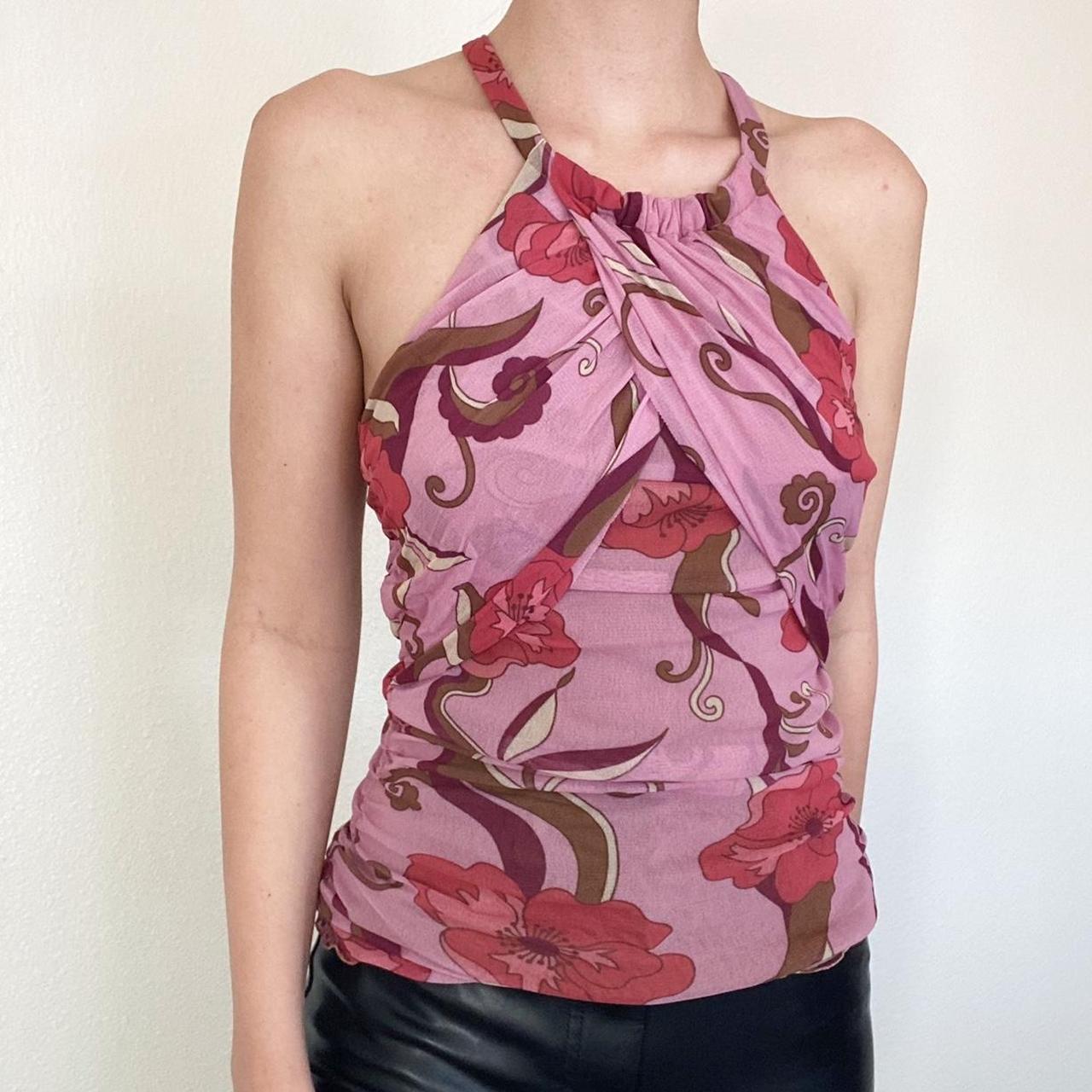 Y2K Funky floral halter top! Pink halter top! Has a... - Depop