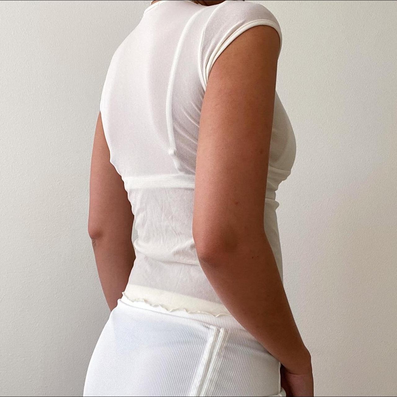 Vintage mesh sheer crop top. Sheer tan top has... - Depop