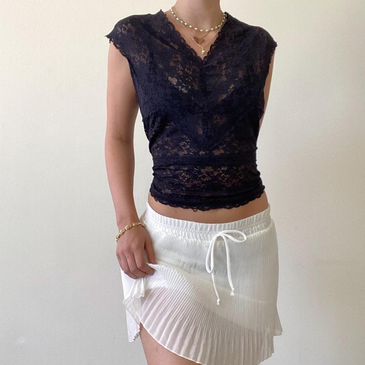 Y2K black lace sheer tank top. Y2K lace grunge top.... - Depop