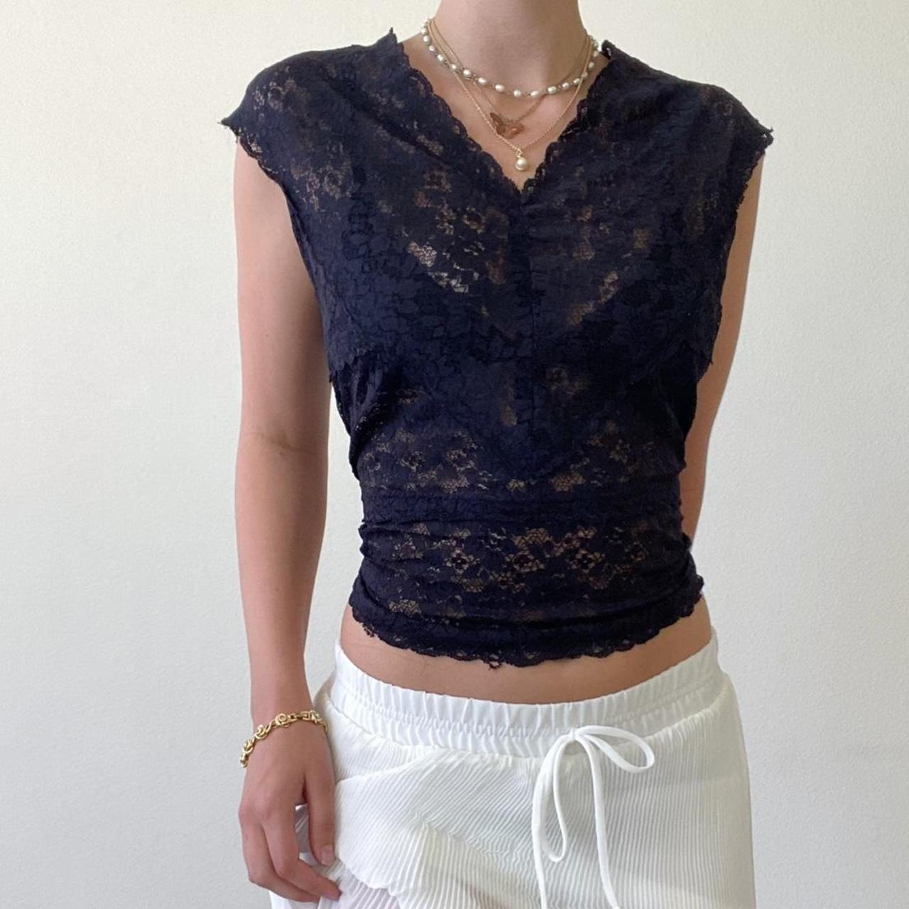 Y2K black lace sheer tank top. Y2K lace grunge top.... - Depop
