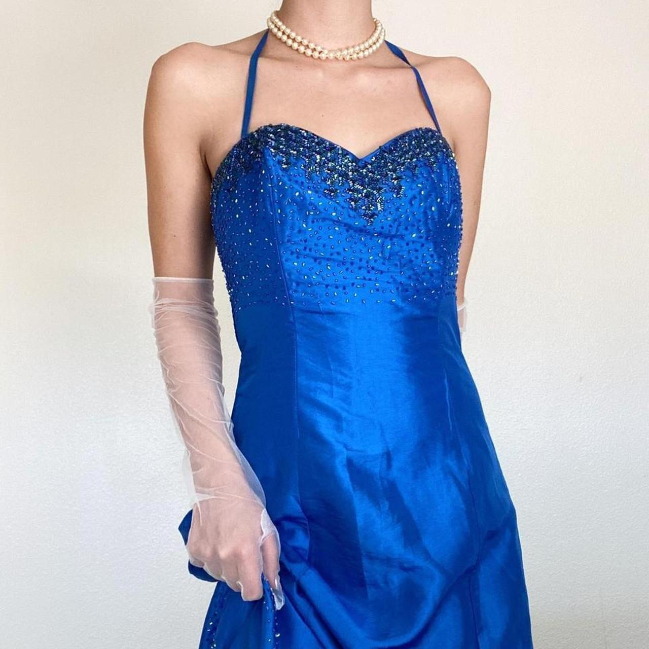 Y2K prom dress blue beaded prom dress! Baby doll... - Depop