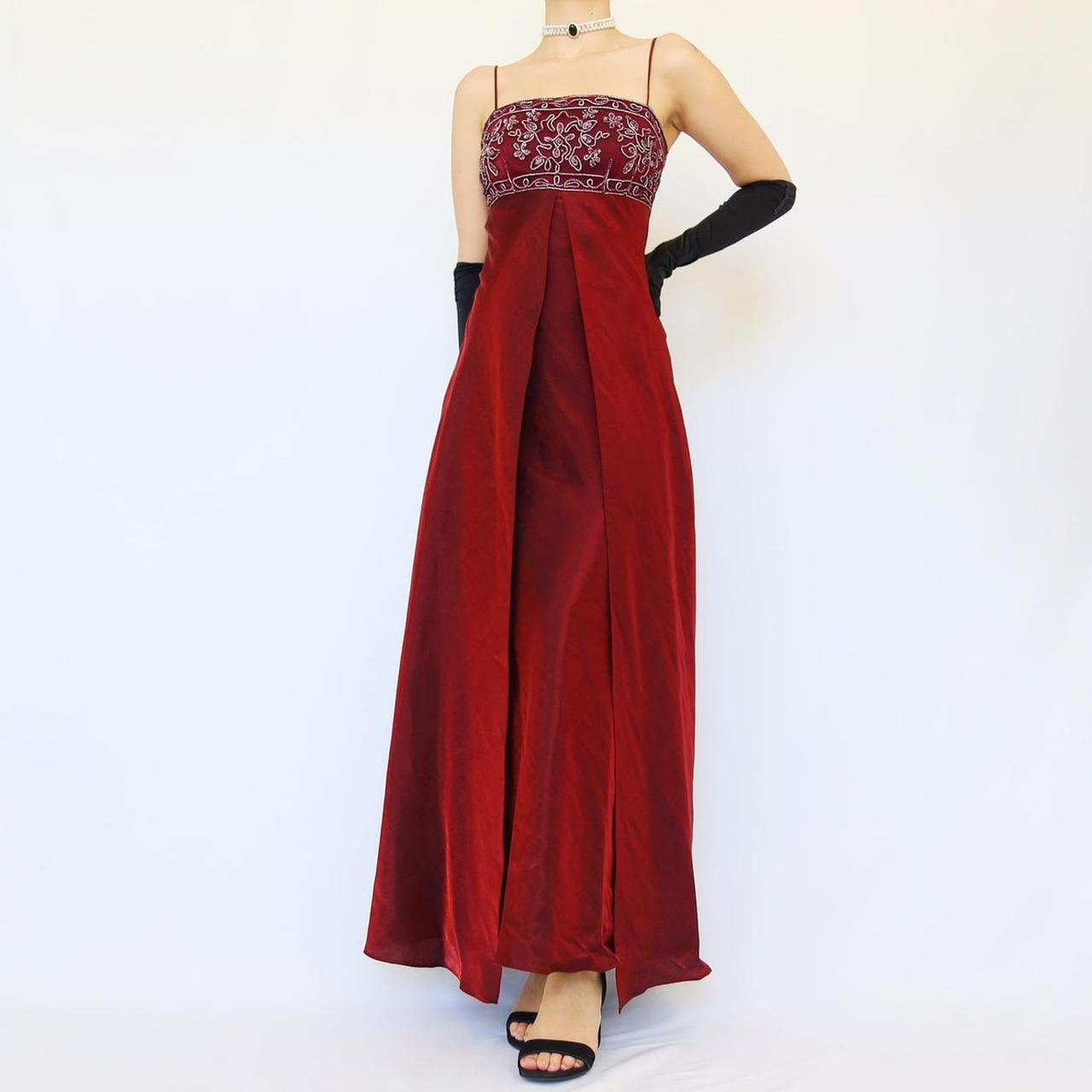 90s vampy red prom dress. Spaghetti strap evening... - Depop