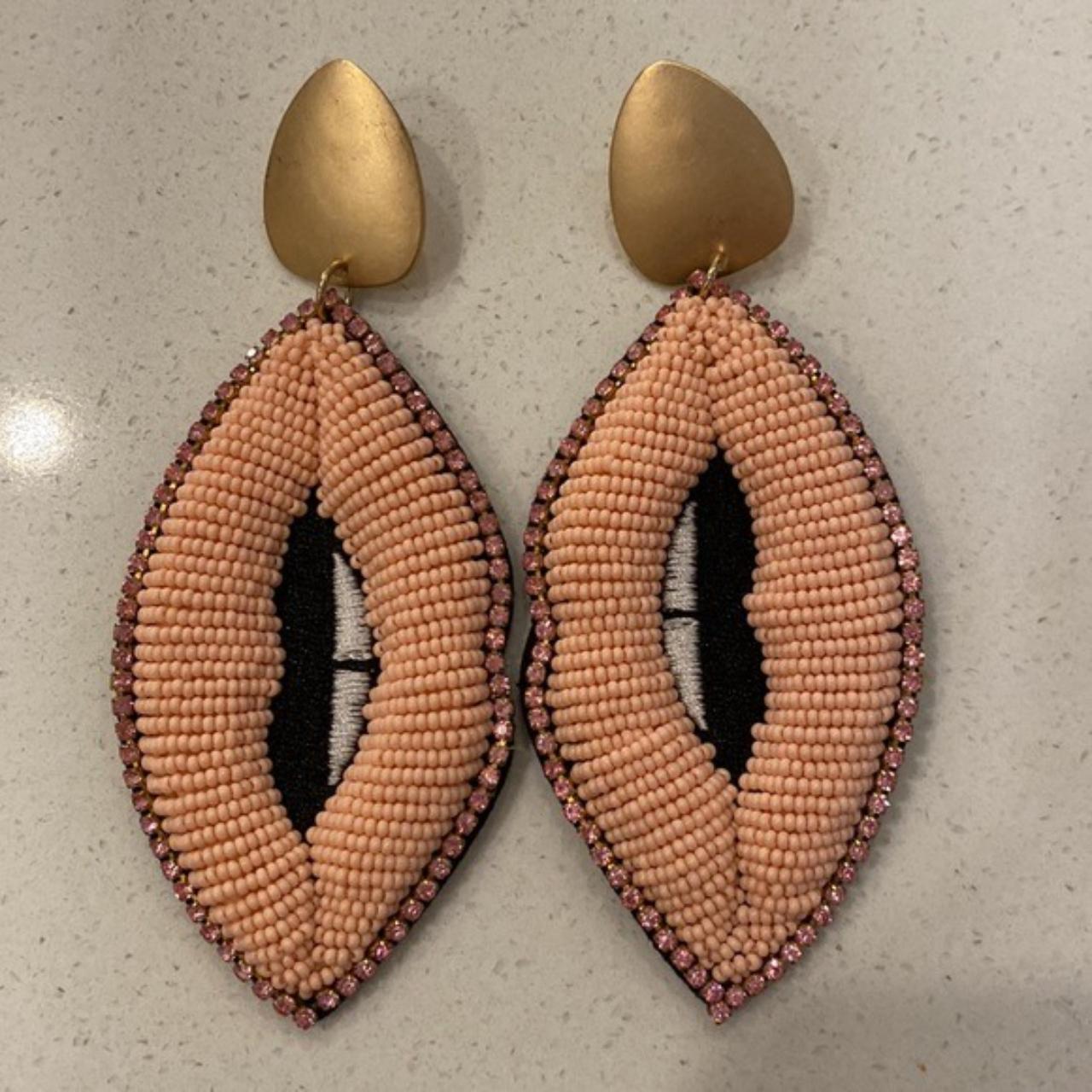 Pink Bead Studded Lip Dangle Statement... - Depop