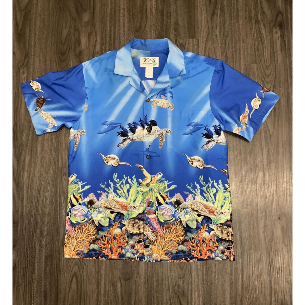 Ky's Hawaiian Shirt Turtles Fish Reef Ocean Sea Blue... - Depop