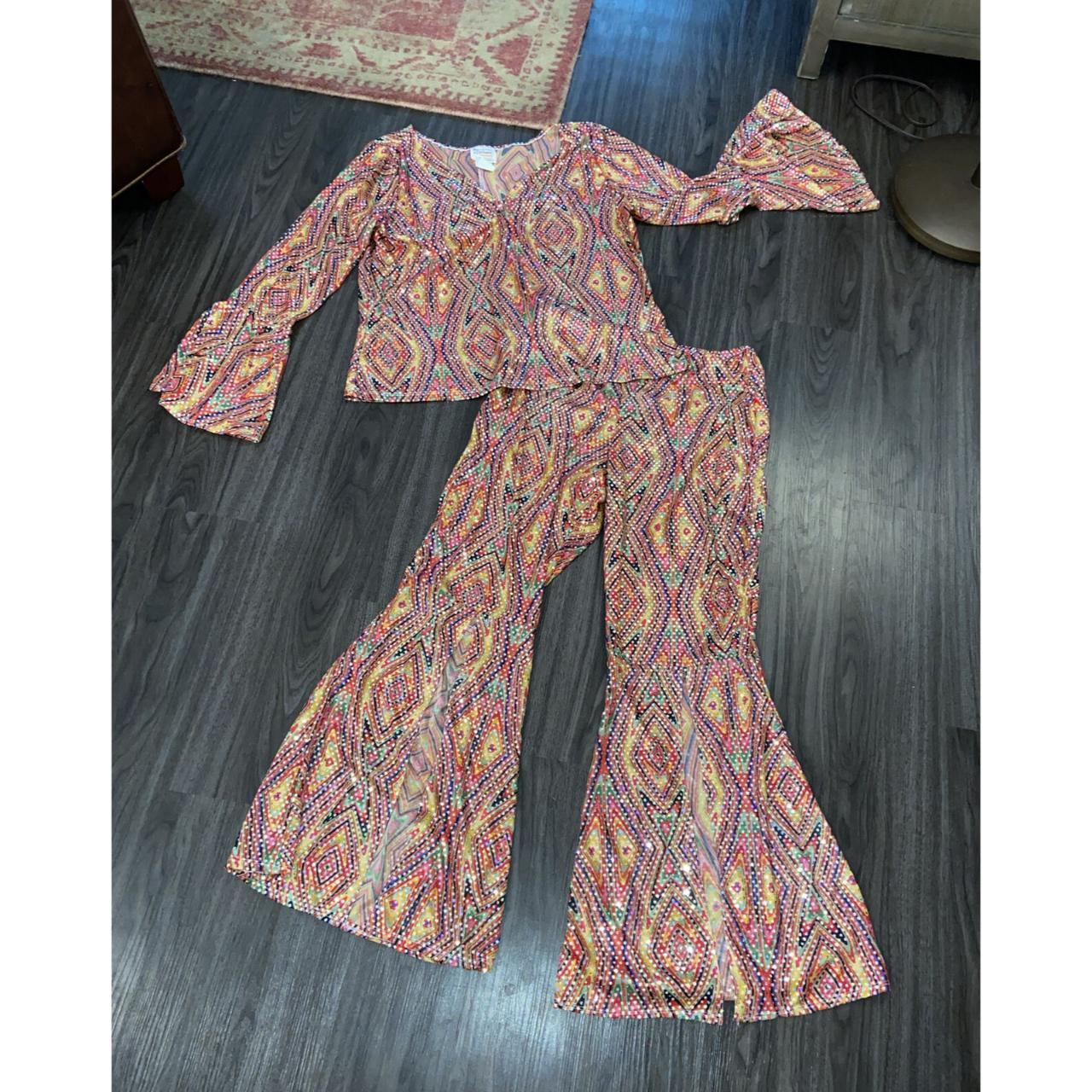 70's-80's Sequin Disco Pantsuit Discolicious Rainbow... - Depop