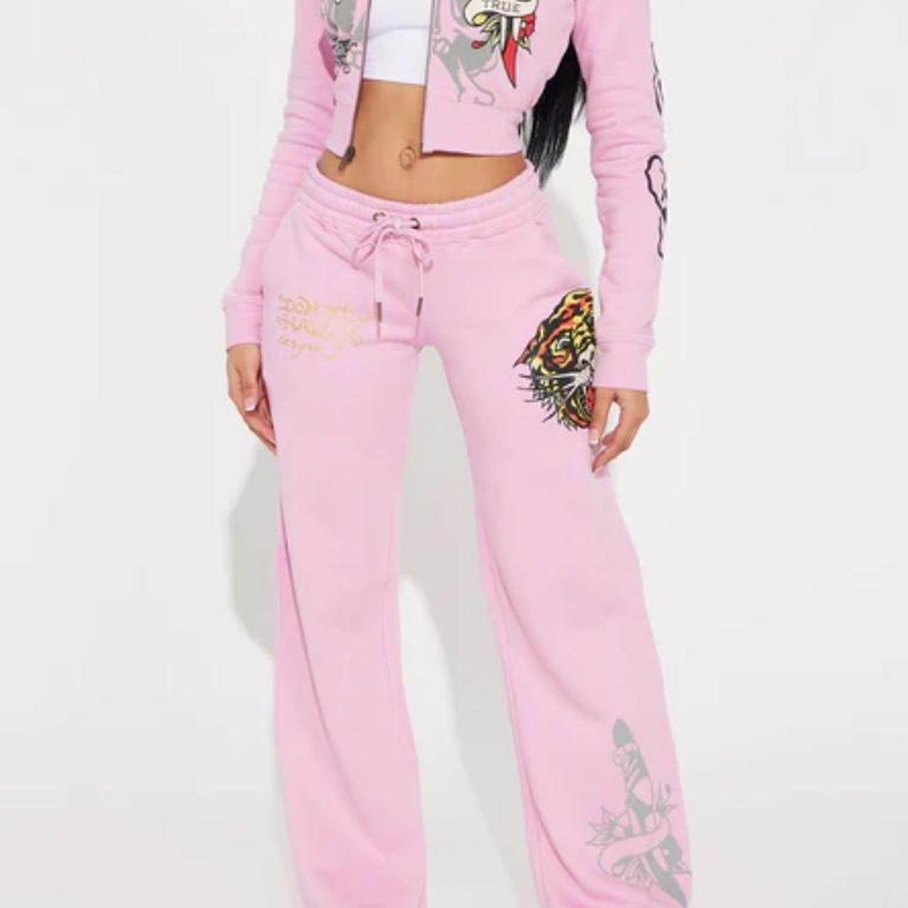 Pink Ed Hardy sweatpants size-medium | Depop