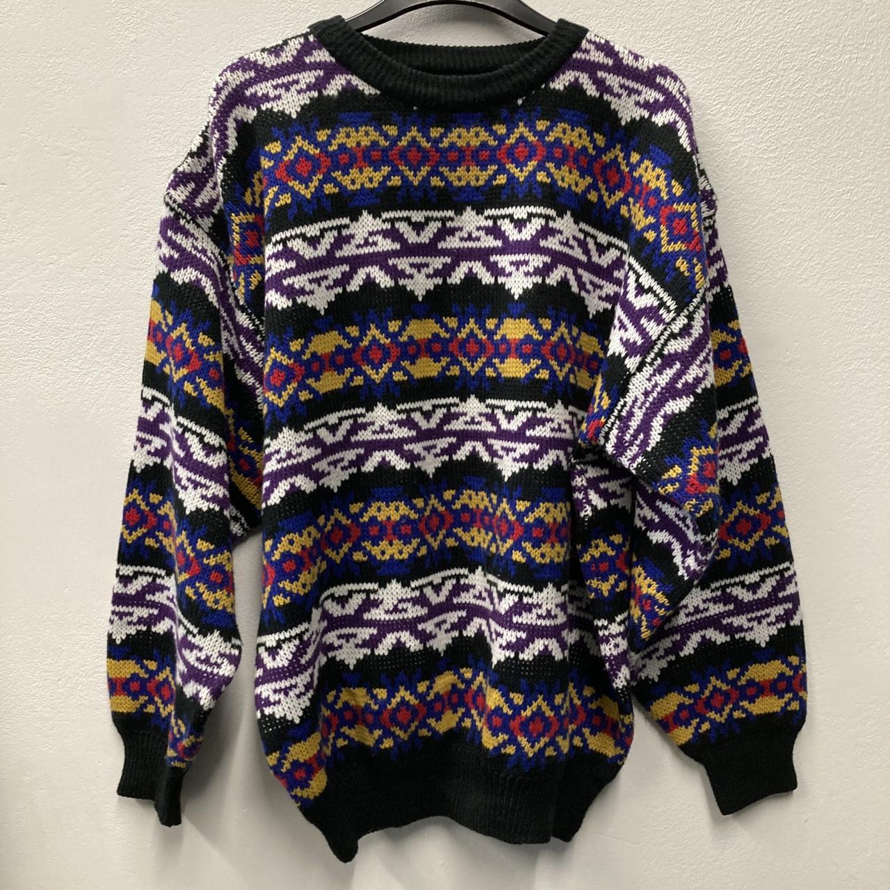 1980s Retro Vintage Jumper Multicoloured Oversize... - Depop