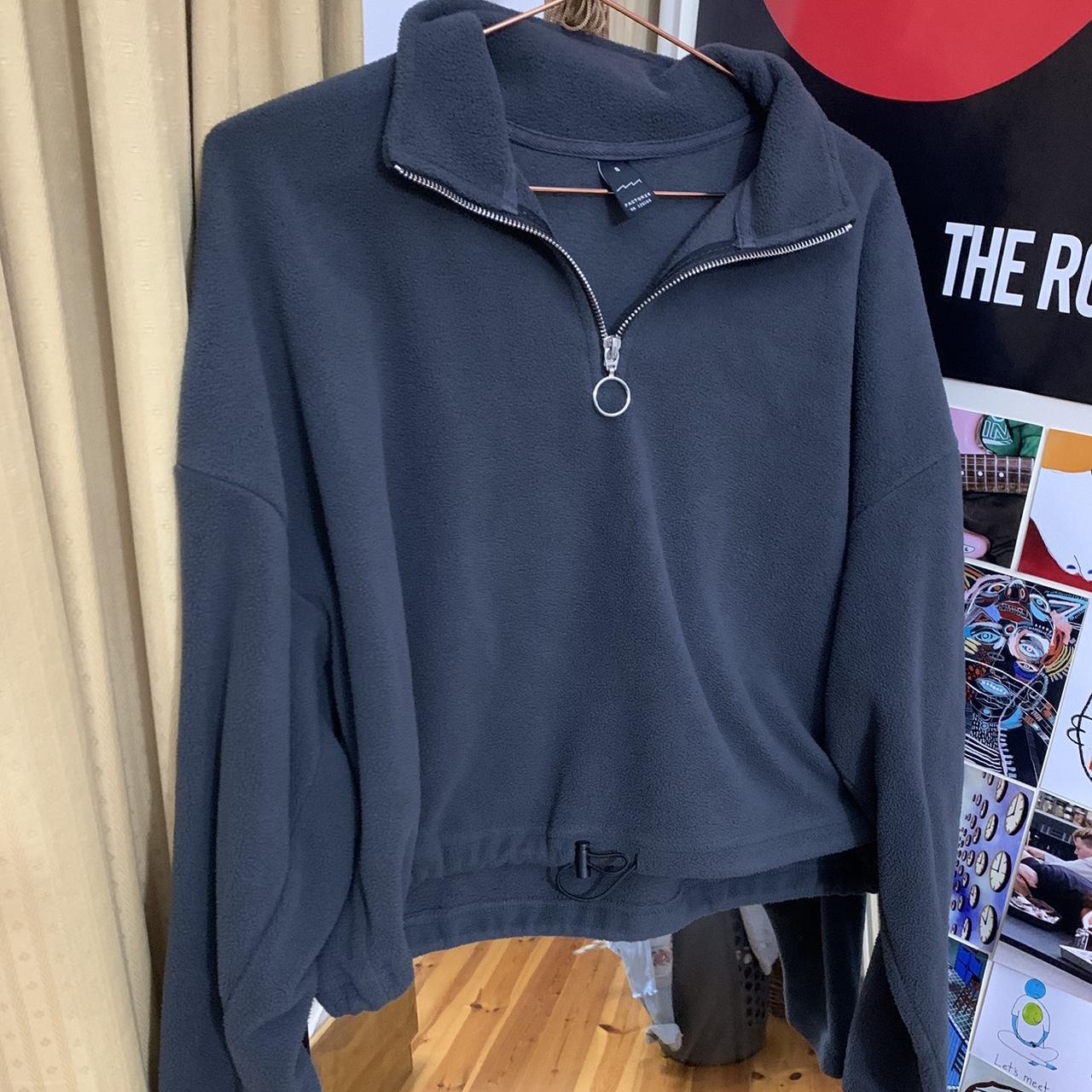 dark grey cropped factorie jumper with collar •... - Depop