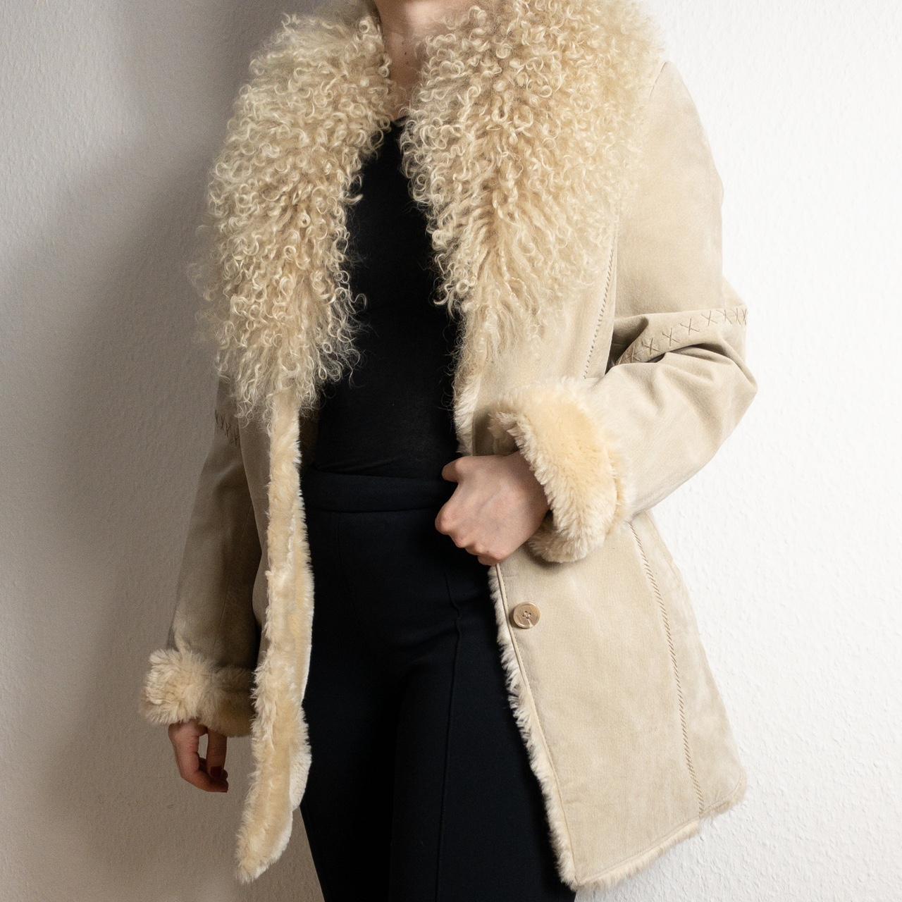 Vintage short Afghan coat with Mongolian fur collar... - Depop