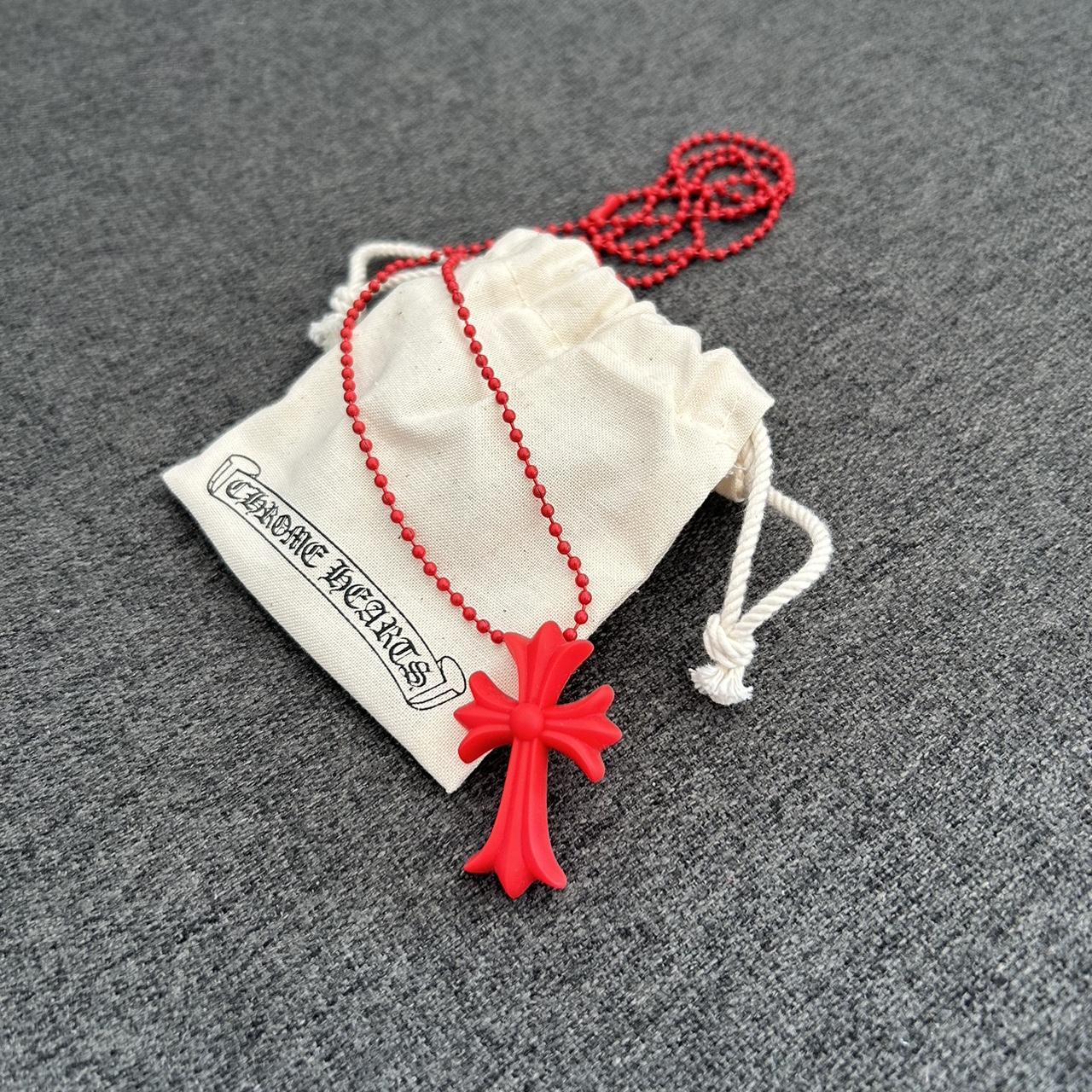 Chrome hearts Red chain necklace Chrome hearts cross... - Depop