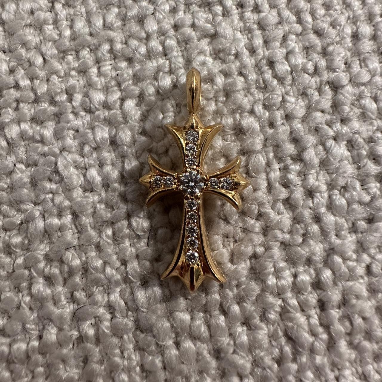 Chrome hearts Gold and diamond cross pendant 22k... - Depop