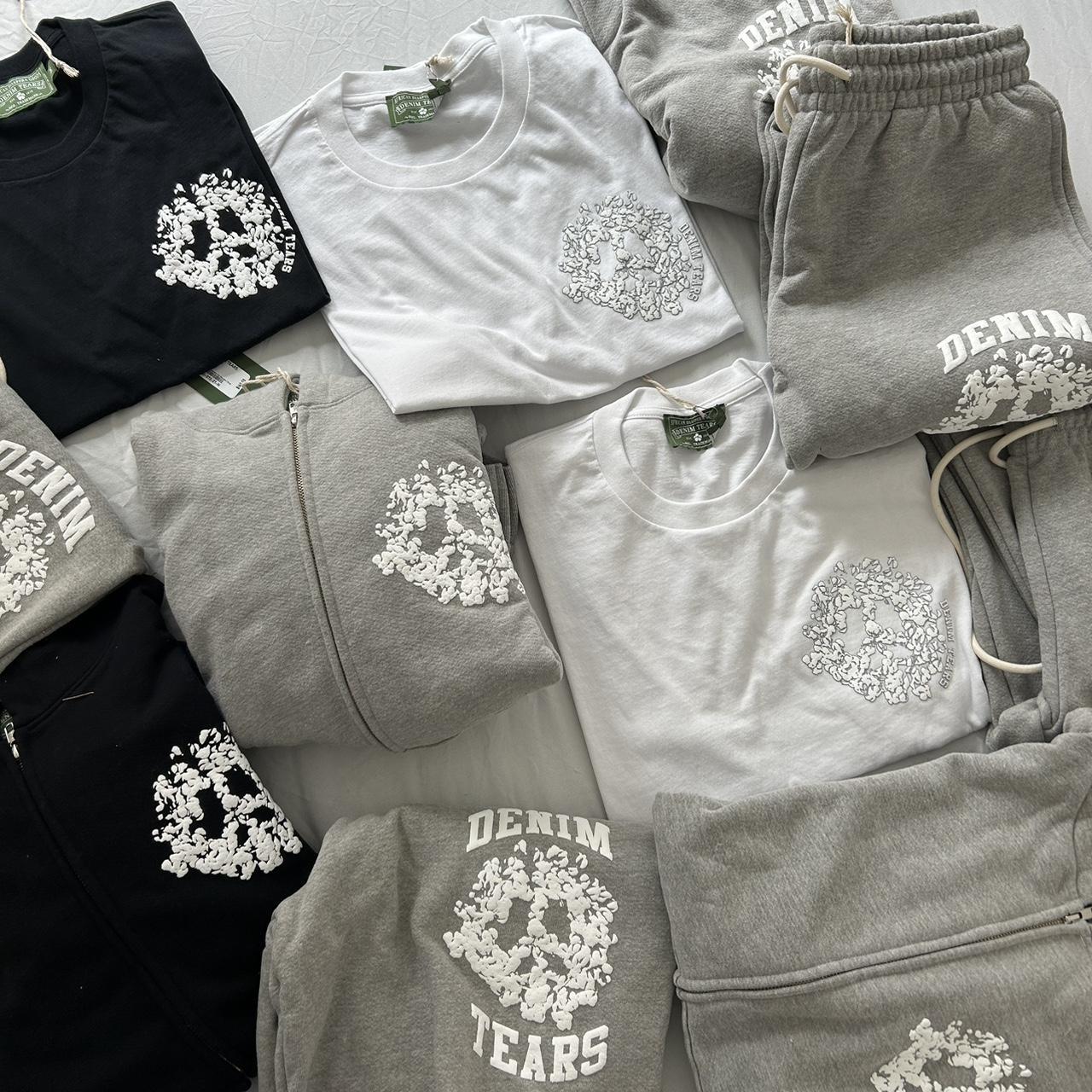 Denim tears white grey and black university tshirt,... - Depop