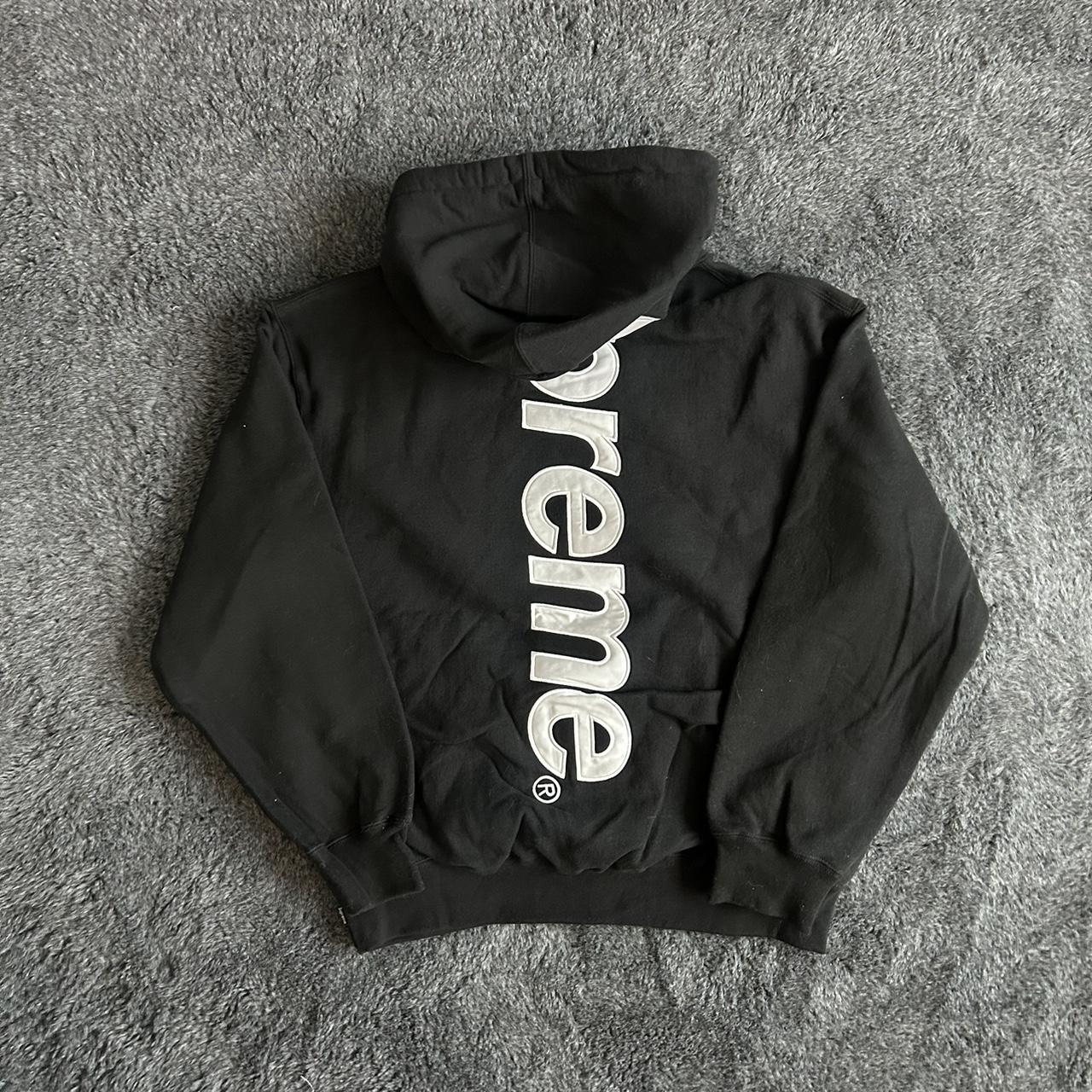 Supreme black satin back logo hoodie Brand new Size... - Depop