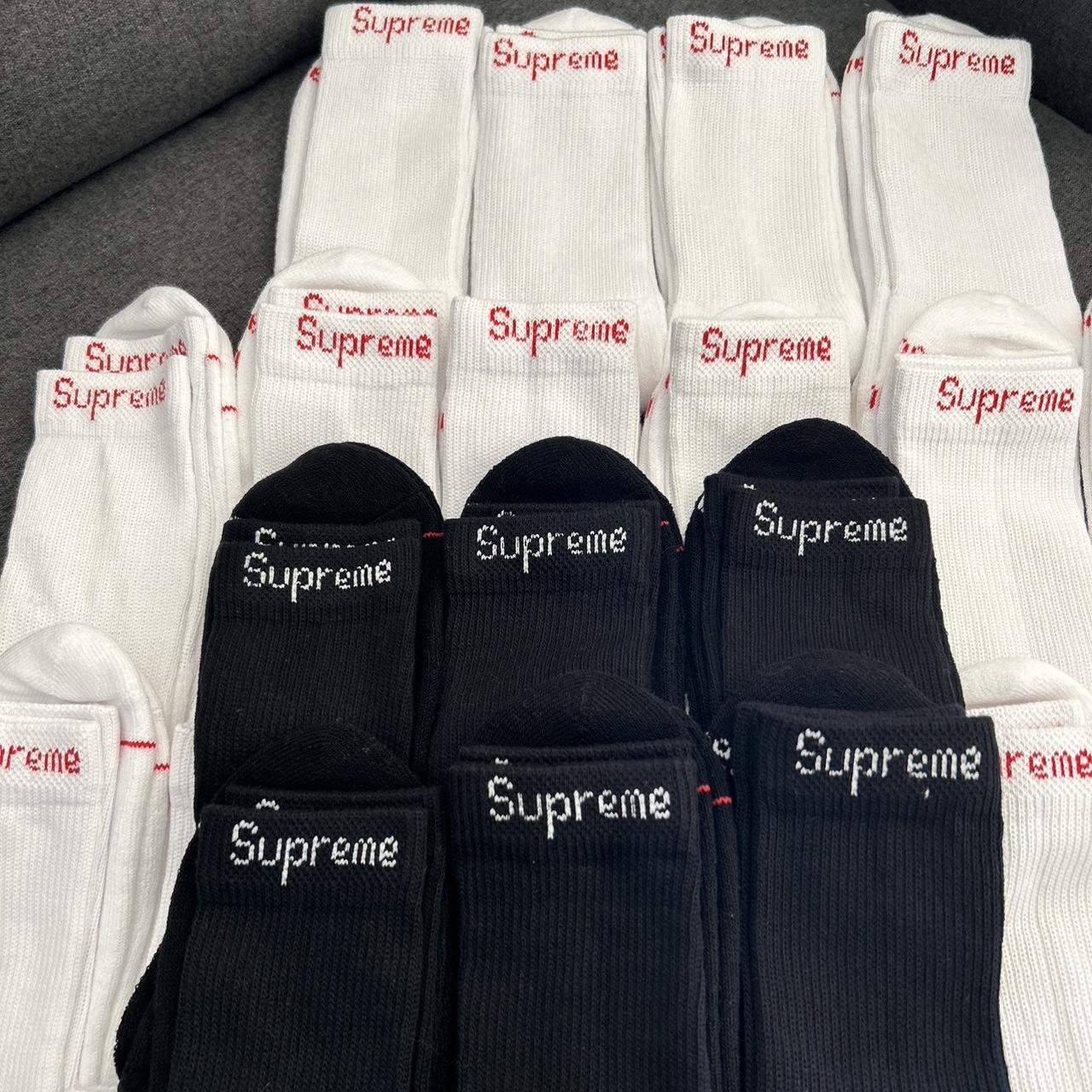 Supreme white and red socks and supreme black... | Depop