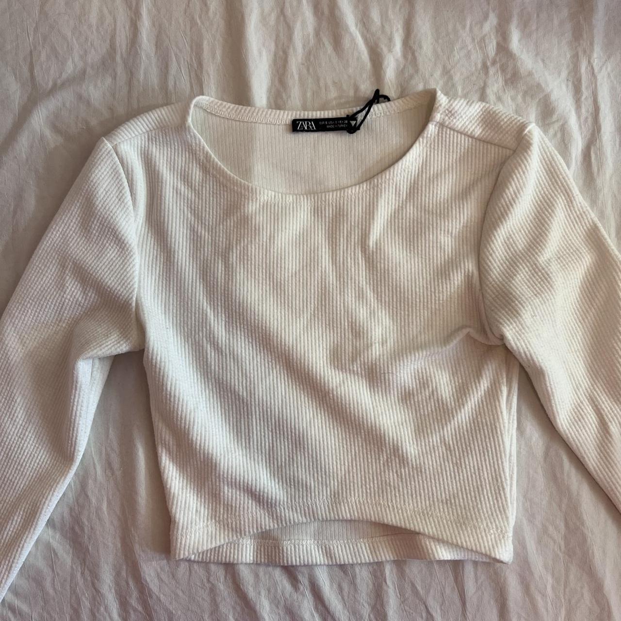zara cropped white ribbed long sleeve top ♡ ! FREE... - Depop