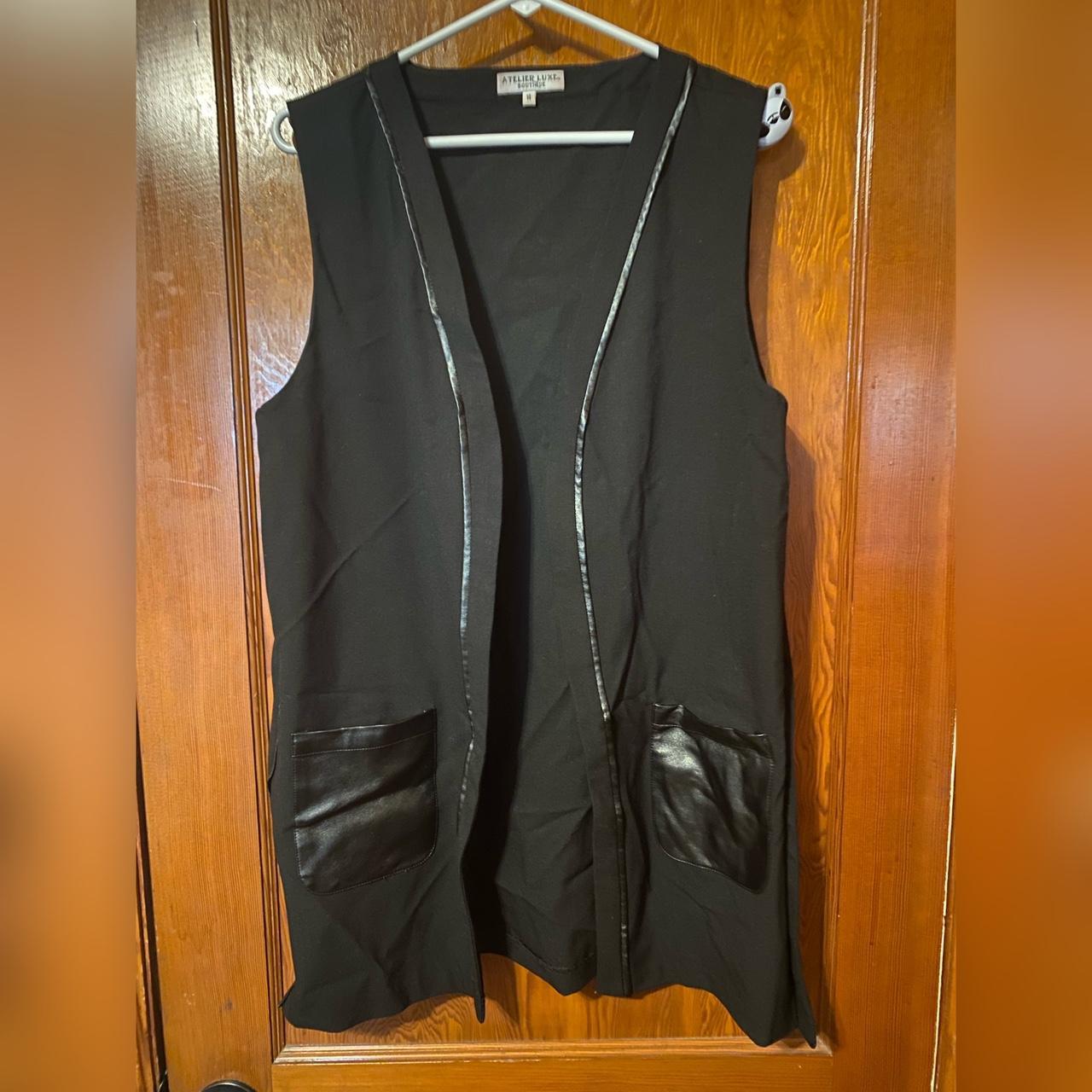 Super fun vest with slit sides and faux leather... - Depop