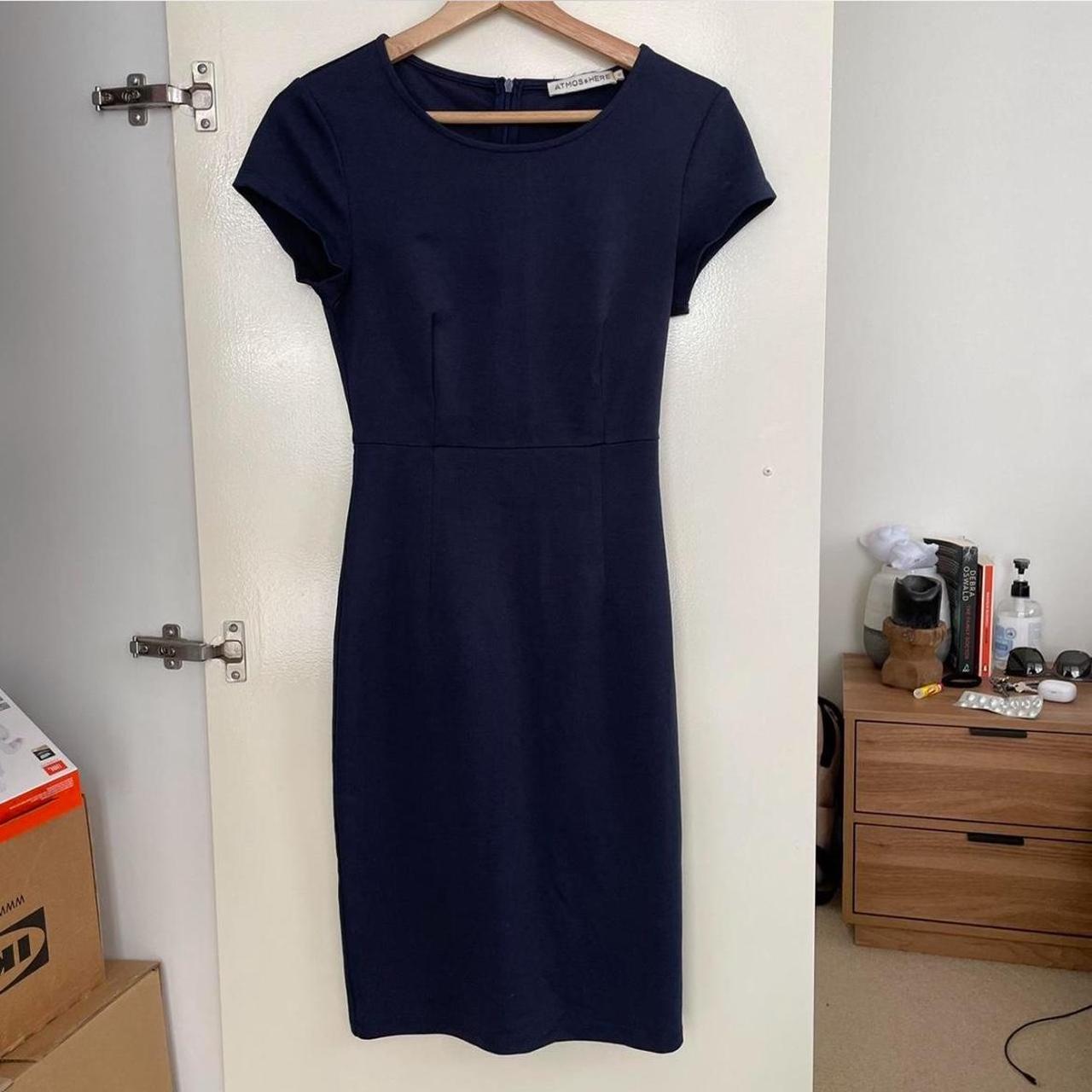 Gorgeous navy blue office dress. Stretchy but also... - Depop