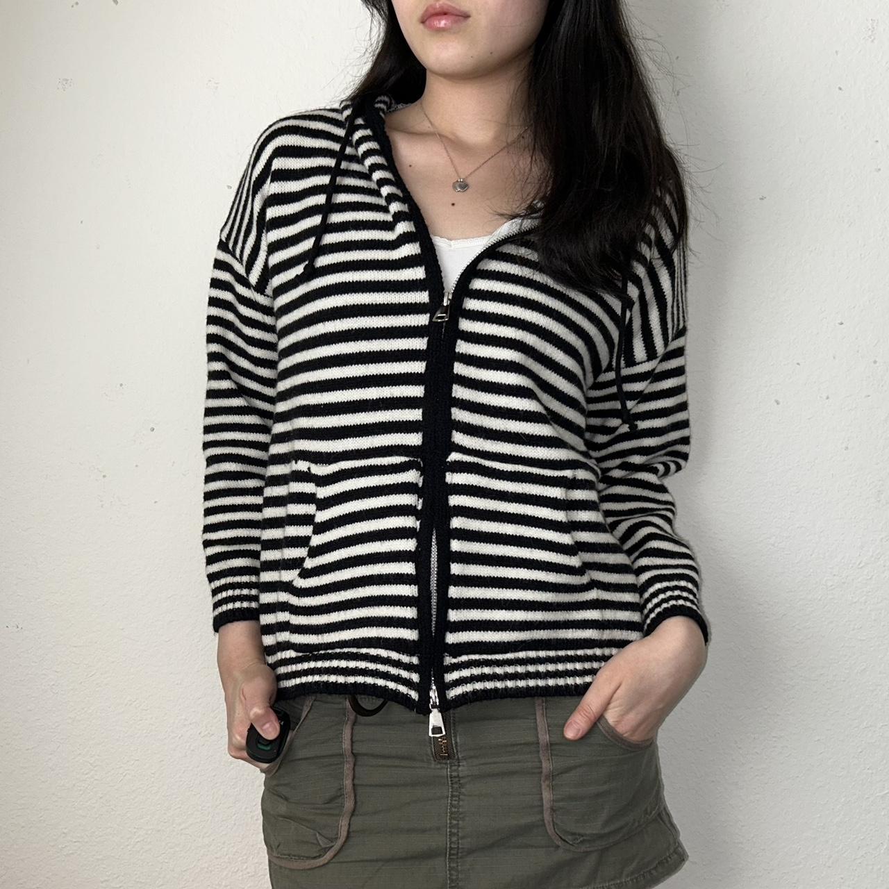 striped knit jacket the most perfect black and... - Depop