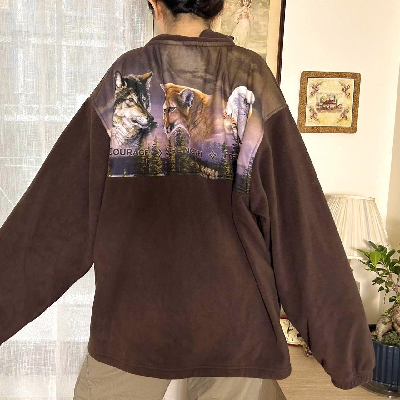 wildlife fleece jacket brown fleece zip up jacket... - Depop