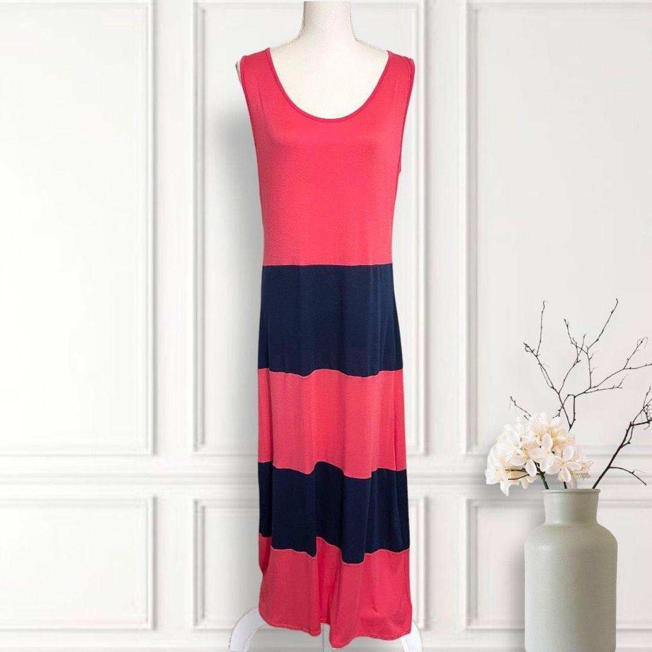 Andrea Orange & Navy Blue Maxi Tank Dress Sz XL Like... - Depop