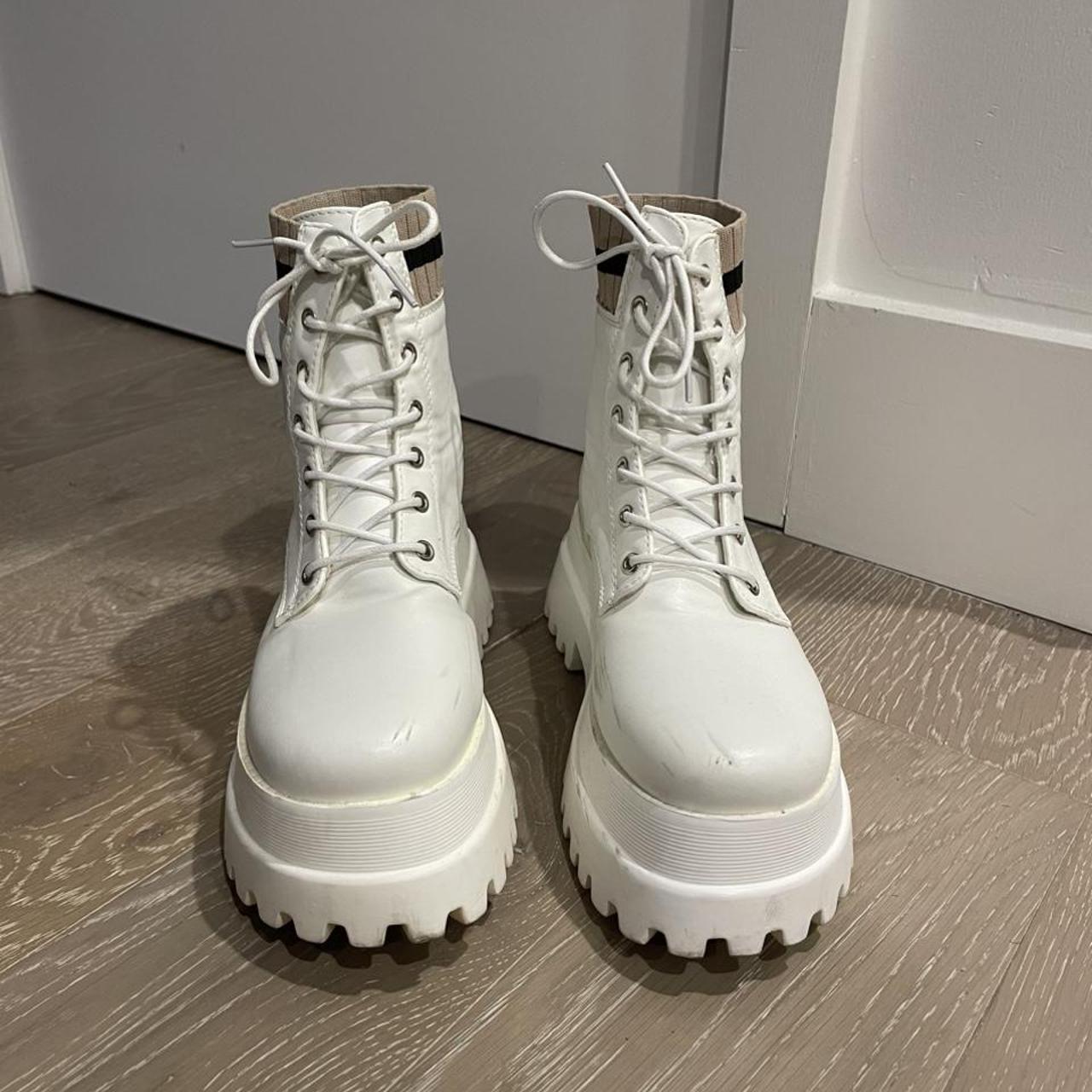 White platform boots - Soft beige ankle - Adjustable... - Depop
