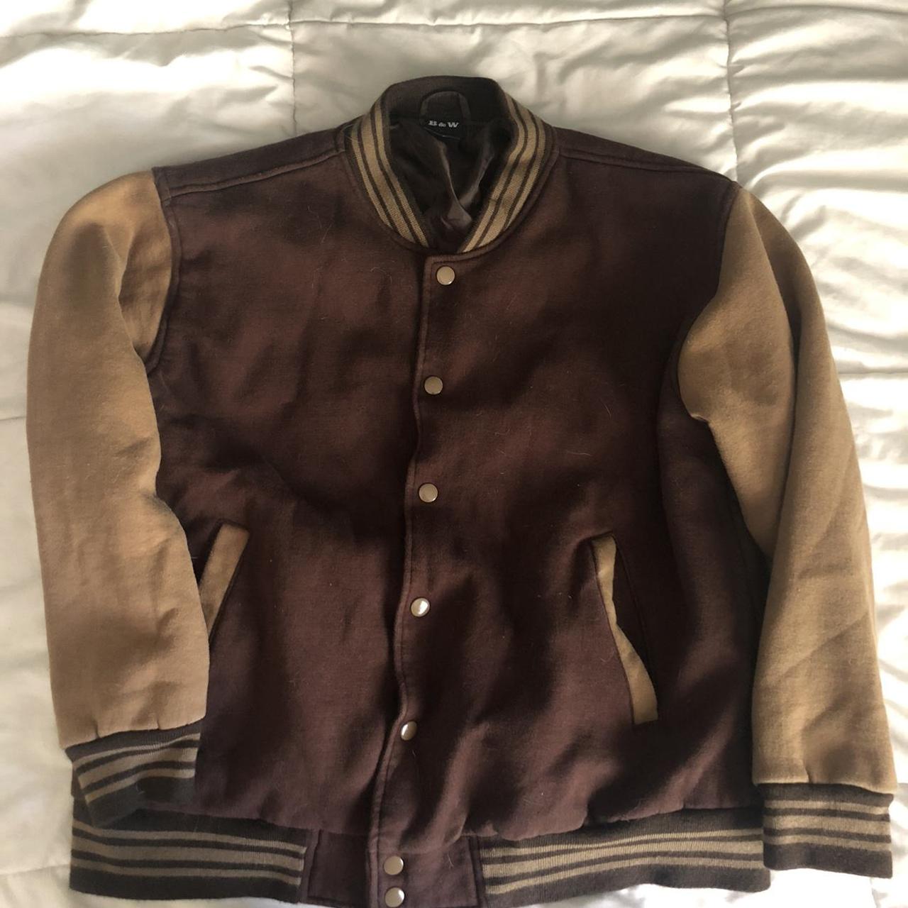 Brown B&W Varsity jacket #varsity #jacket #brown - Depop