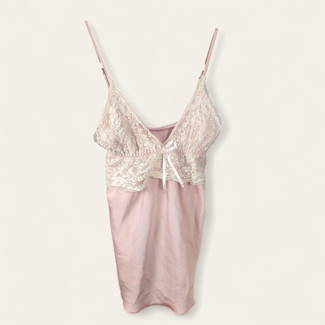 Y2K Silky Baby Pink Cami Lace Bust Coquette Femme... - Depop
