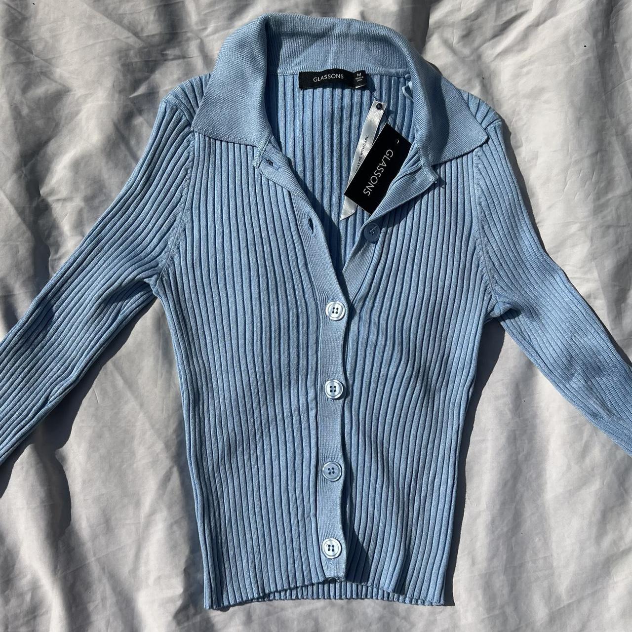 glassons baby blue ribbed button up shirt ☆ brand... | Depop