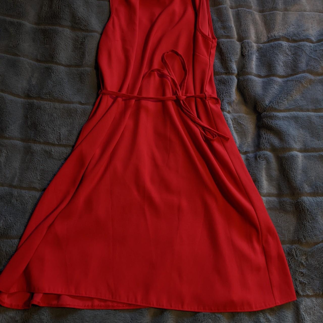 Red flowy dress River Island Size 12 High neck... - Depop