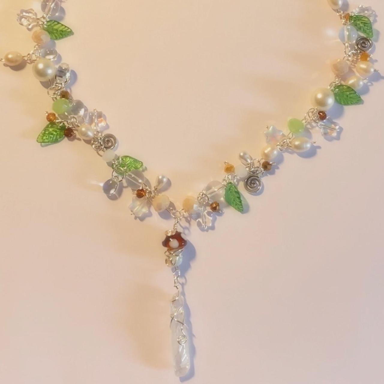 mushroom crystal clutter necklace all sales... - Depop