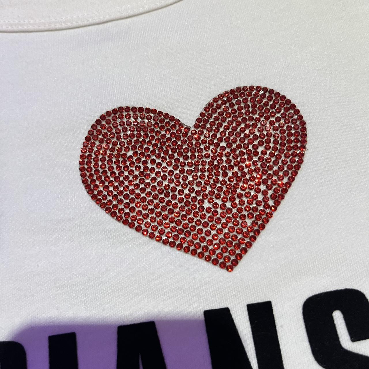 Cute white baby tee with red heart and "I love... | Depop