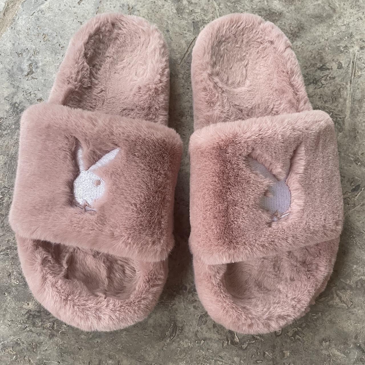 Fluffy pink Playboy Bunny slides 💕🐰 Literally the... - Depop