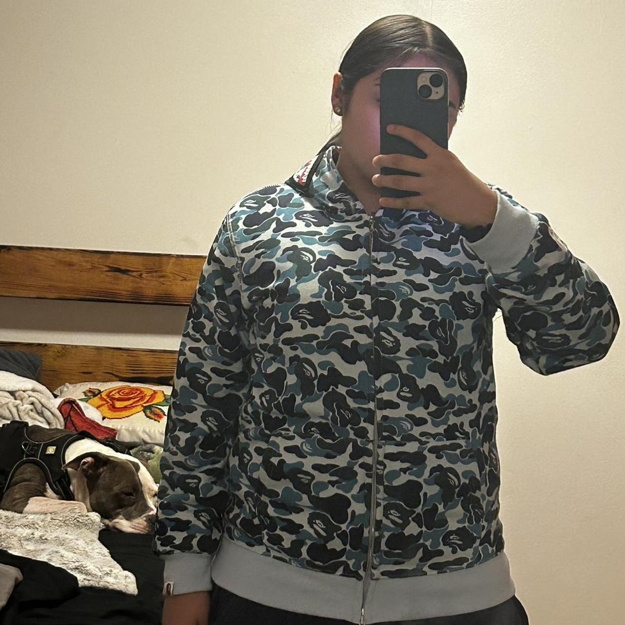 Blue Camo Bape Sweater Size S Fits good Only worn 3-4x - Depop