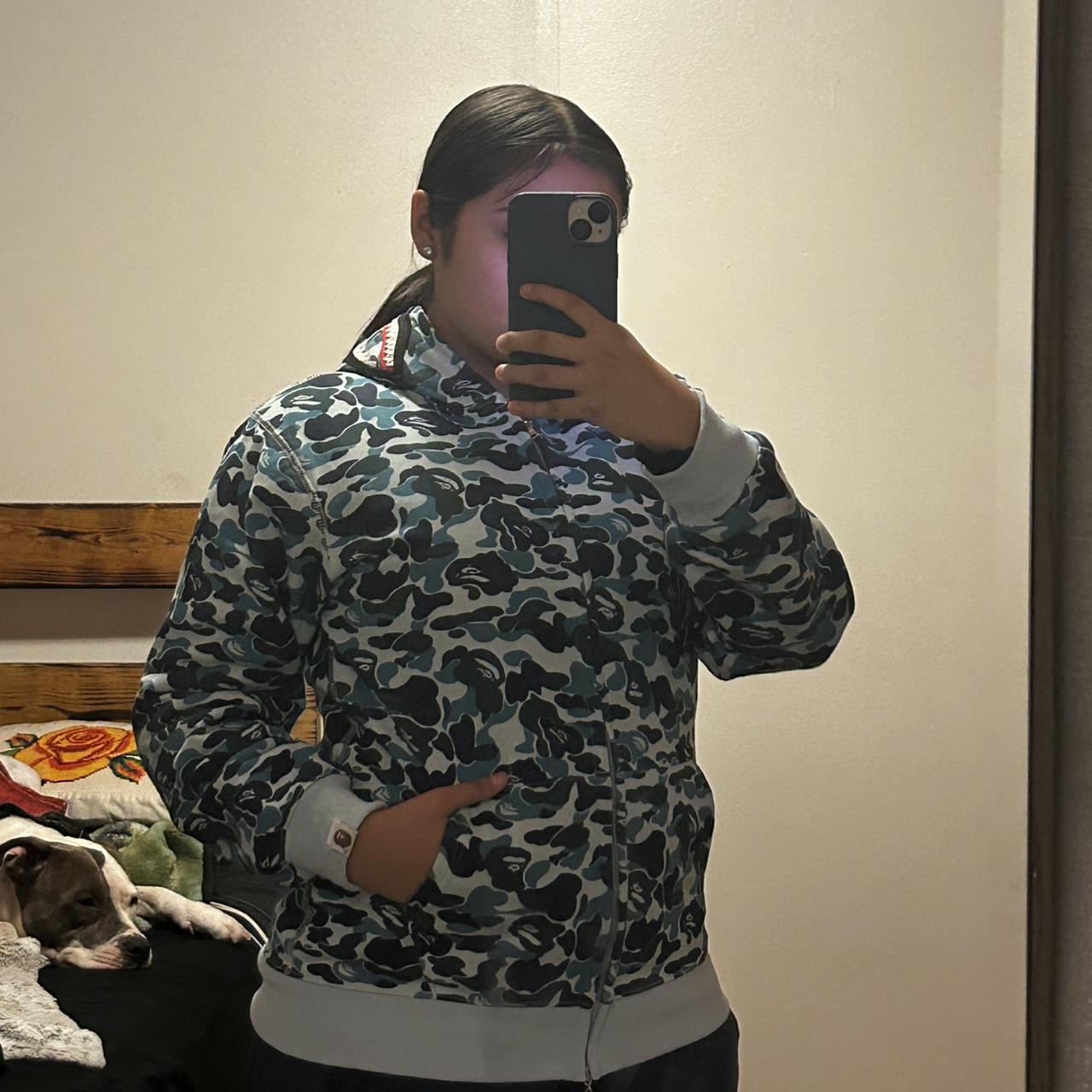 Blue Camo Bape Sweater Size S Fits good Only worn 3-4x - Depop