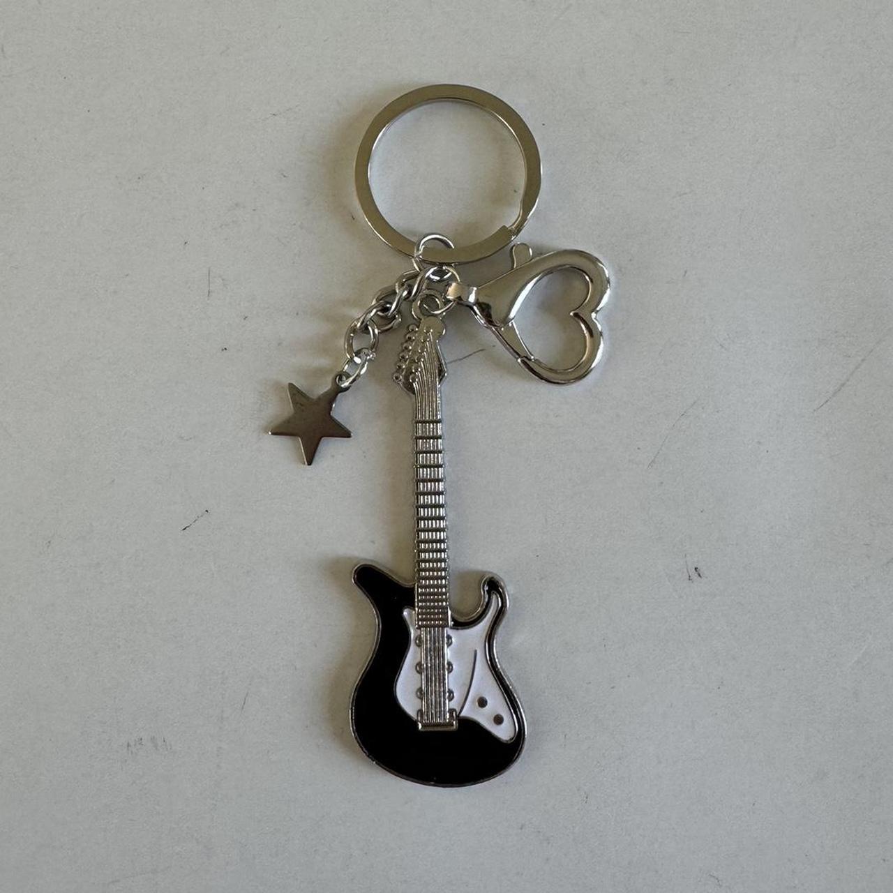 y2k 2000s vintage style guitar heart charm keychain... - Depop