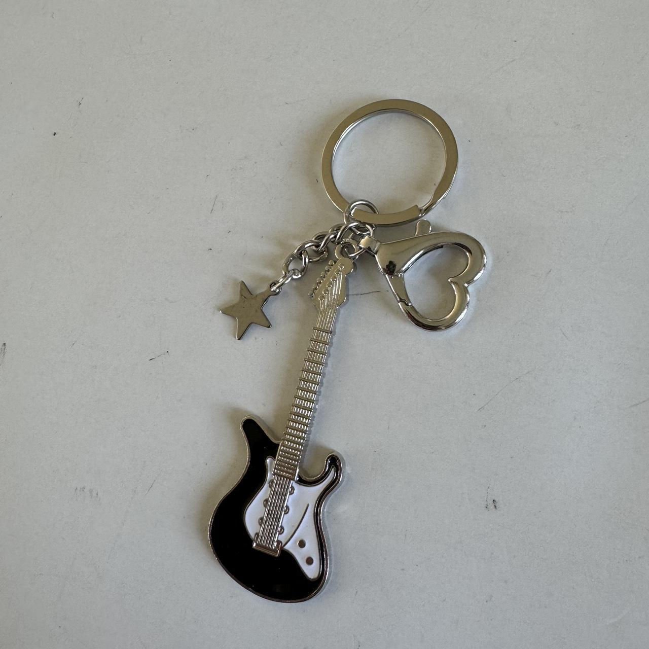 y2k 2000s vintage style guitar heart charm keychain... - Depop
