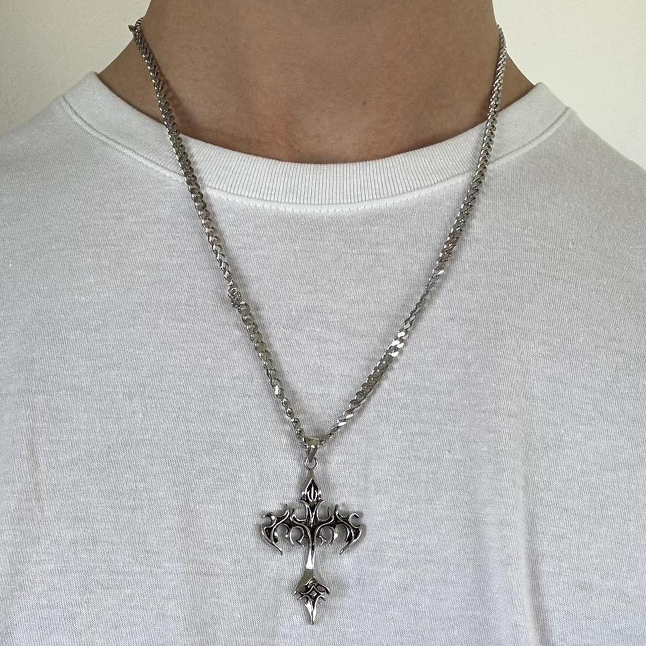 y2k 2000s vintage style silver goth emo punk cross... - Depop