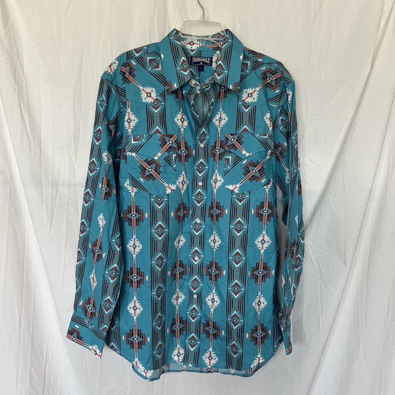 Panhandle Aztec Print Western Pearl Snap Shirt Size... - Depop