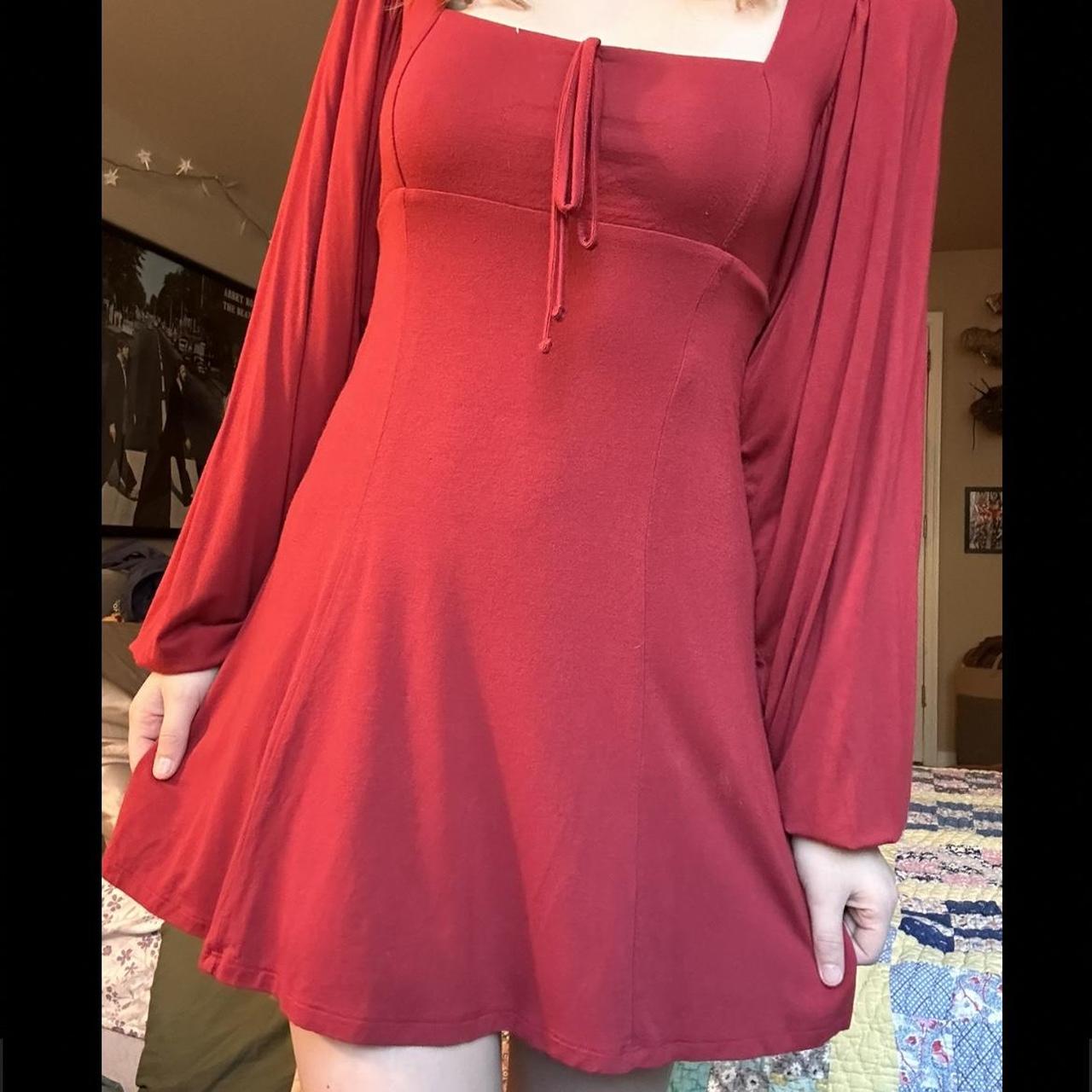 cherry red dress with long puffed sleeves 🍒🧺🍷 fits... - Depop